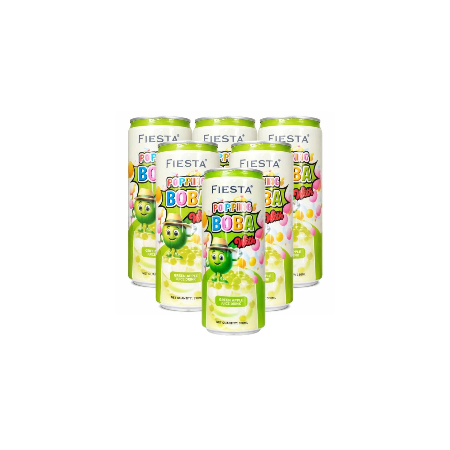 Fiesta Popping Boba with Green Apple juice Can 330ml (Pack of 6)