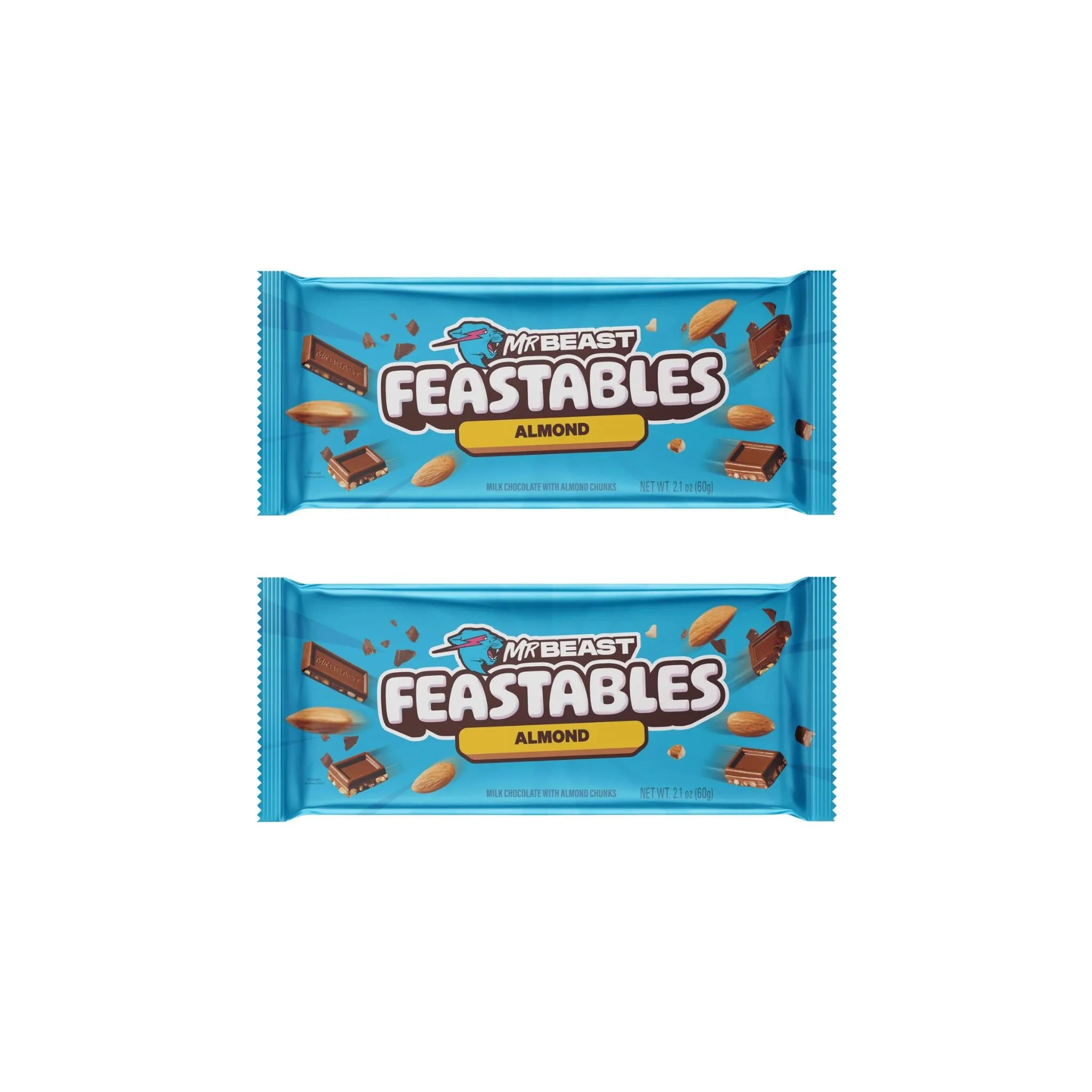 Mr Beast Feastables Chocolate Almond Chunks Bars, 60g (Pack of 2)