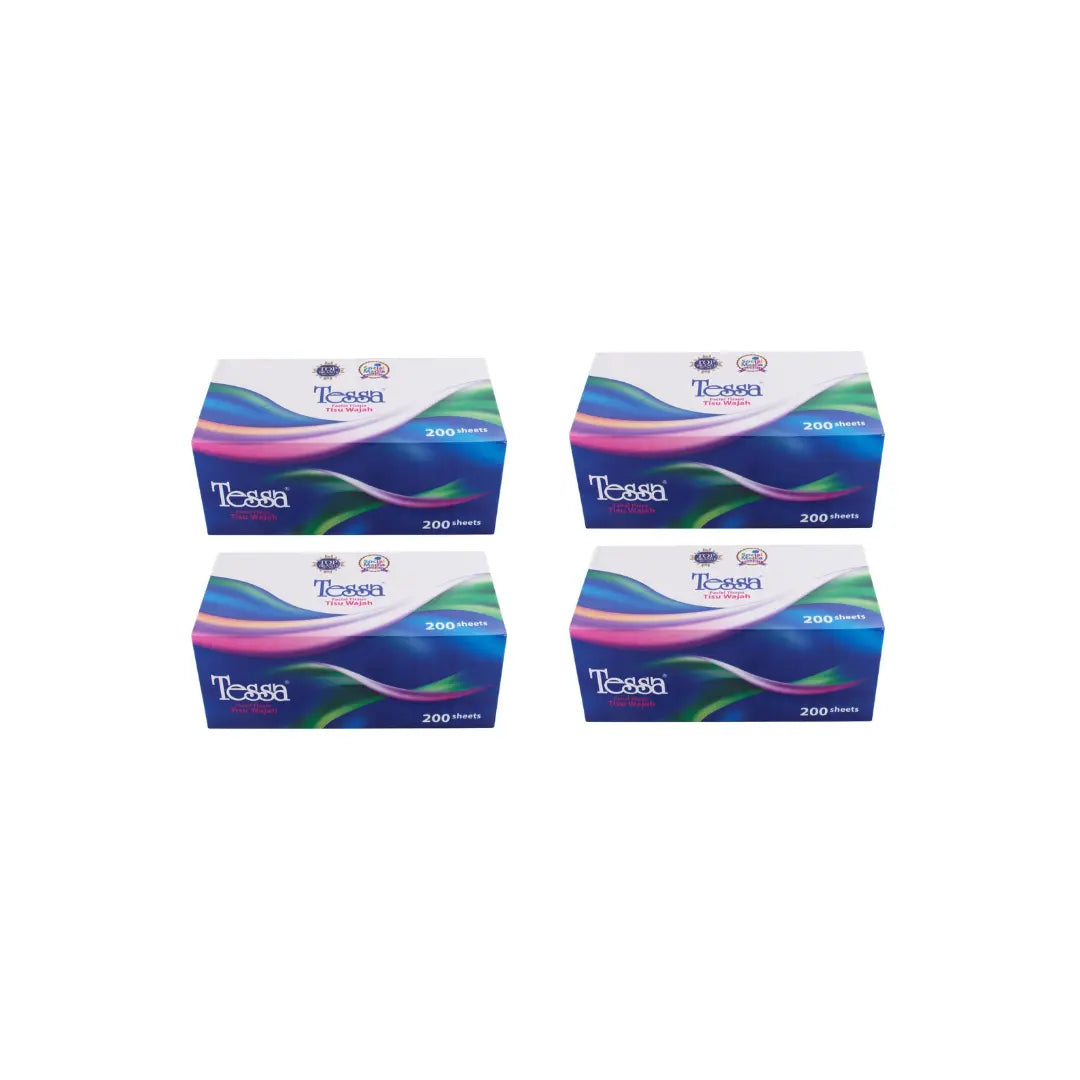 Tessa Facial Tissue Jumbo 200 Sheets 2 Ply (Pack of 4) – Soft & Durable